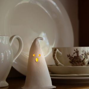 Glowing DIY Air Dry Clay Ghosts for Halloween