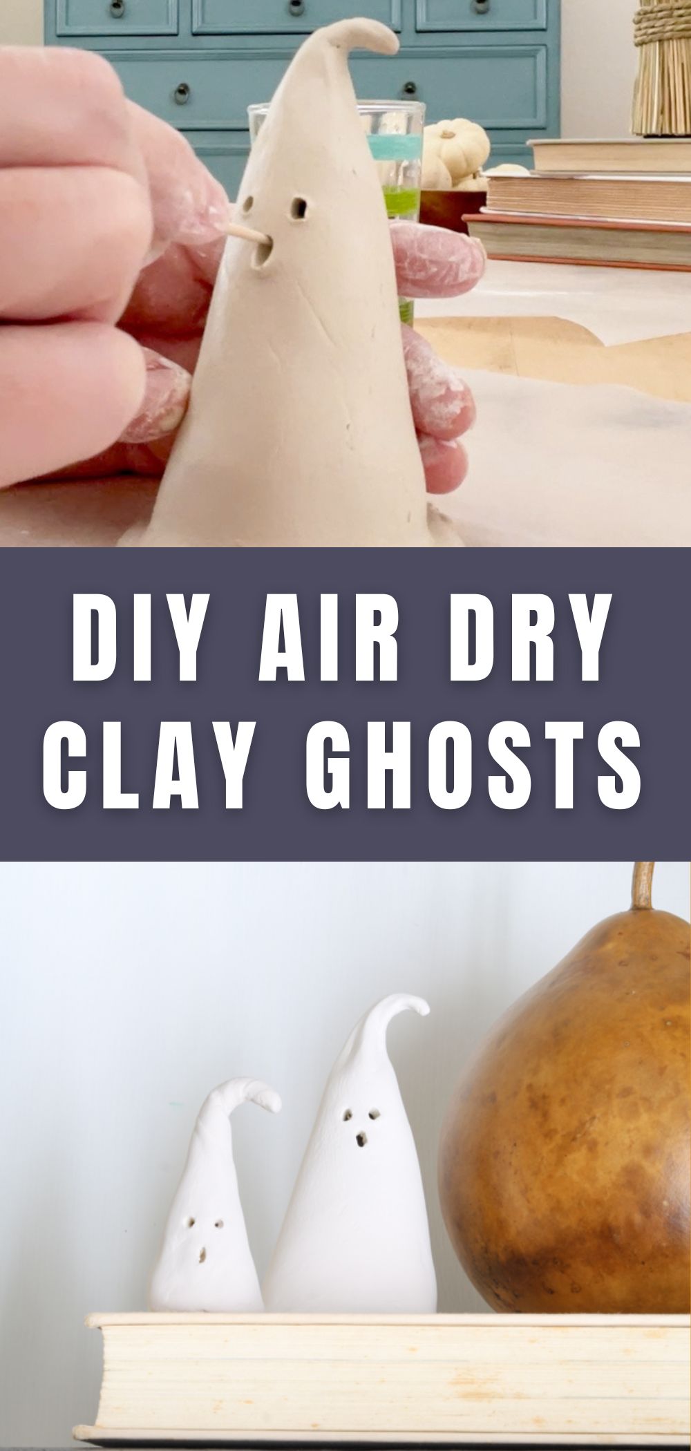 Glowing DIY Air Dry Clay Ghosts for Halloween
