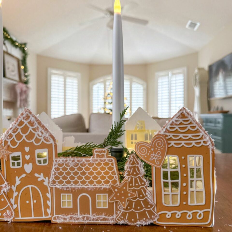 DIY Printable Gingerbread Village Centerpiece with Candles